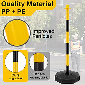 Traffic Delineator Post Cone, Plastic Stanchion Post Set Crowd Control Stands Barrier with 6.6 ft Link Chain and S Hooks for Parking Lot Construction Caution Roads, Yellow, Black (6 Sets)