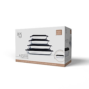 JoyFul by JoyJolt 8pc Glass Bakeware Set. 4x Baking Pan Dishes and 4x Baking Dish Lids for Kitchen Storage, Deep Baking Sheet, Oven Tray, Rectangle Casserole Dish, Lasagna Pans, Cake Baking Sheets