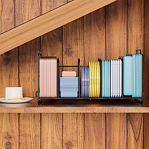 GAGUIUP Food Container Lid Organizer, Large Capacity Adjustable 4 Dividers Detachable Lid Organizer Rack for Kitchen Cabinets, Drawers, Plastic Lid Organizer For Pantry Shelves, Cupboards, Black