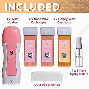 soft wax roller kit for hair removal- wax cartridge X3 / 2 unique formulas included, one: coarse hair (bikini) and 2 for Soft hair arms, legs etc This roll waxing kit is ready to use in 20 seconds