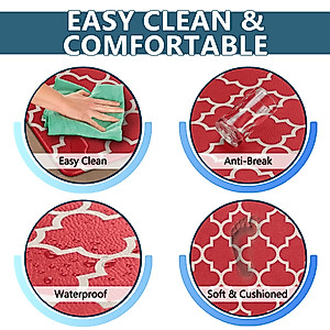ComfiLife Kitchen Mats for Floor (2 PCs) – Cushioned Anti Fatigue Kitchen Rug for Comfortable Standing – Waterproof, Easy Clean, Non-Slip, Thick Kitchen Mat Set for Home, Office, Sink, Laundry (Red)