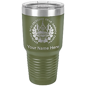 LaserGram 30oz Vacuum Insulated Tumbler Mug, Flag of El Salvador, Personalized Engraving Included (Camo Green)