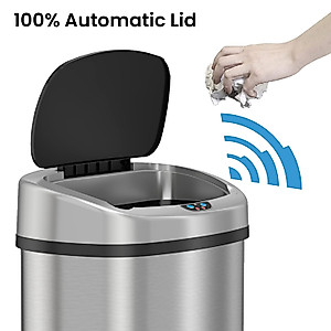 iTouchless 13 Gallon SensorCan Touchless Trash Can with Odor Control System, Stainless Steel, Oval Shape Kitchen Bin