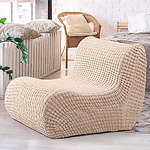 ALIMORDEN Accent Bean Bag Couch for Adult, Soft Plush Lounge Chair Lazy Leisure Sofa for Living Room, Bedroom, Salon, Office, Champagne