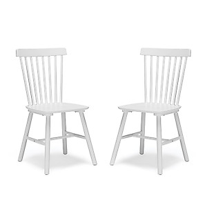 LUE BONA Windsor Dining Chairs Set of 2, Solid White Wood, Slat Back, Arm Rest, Cushion Availability