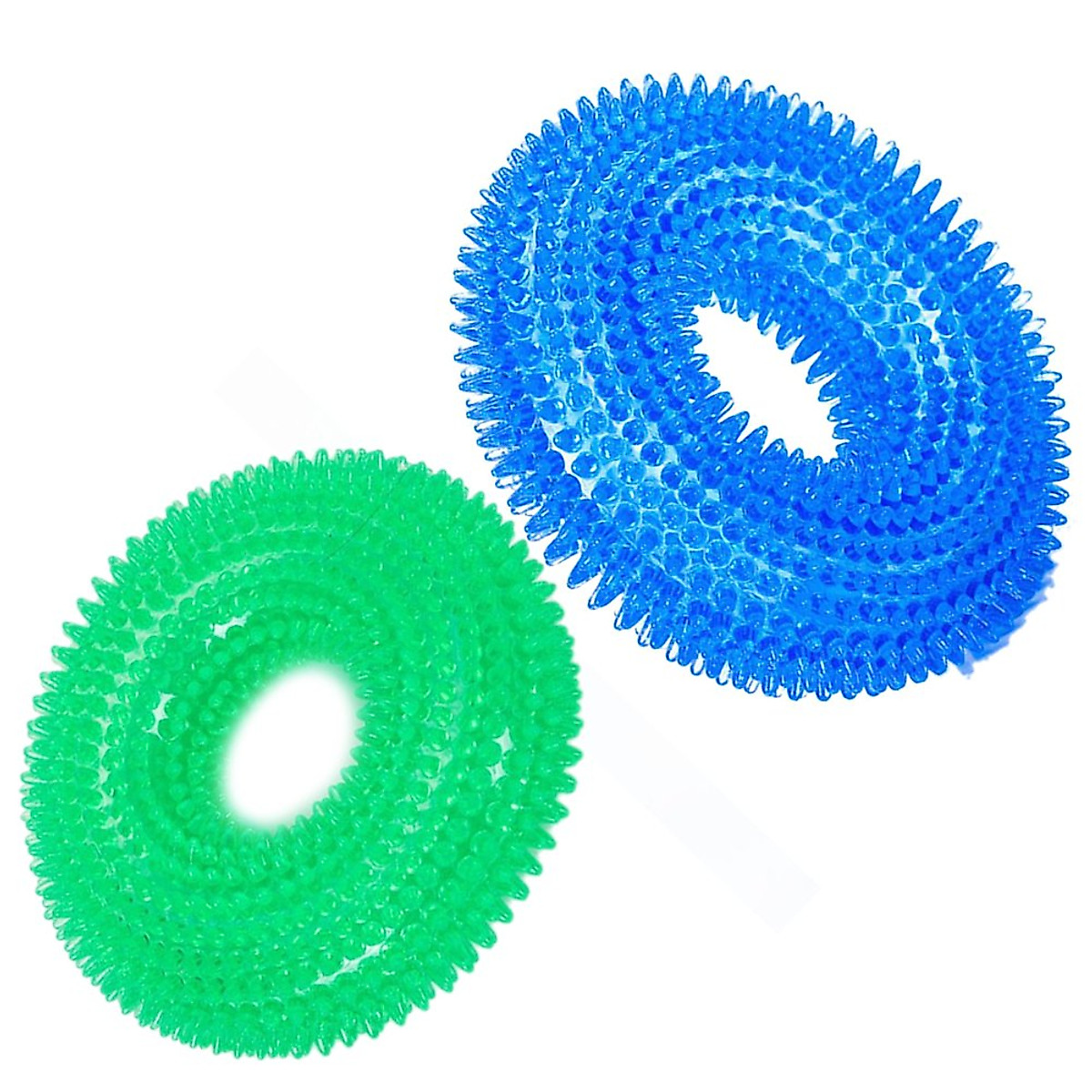 TEHAUX 2Pcs Round Ring Pet Toys TPR Tooth Toys Bite Resistant Dog Molar Teeth Toys Dog Toys (Blue and Green)