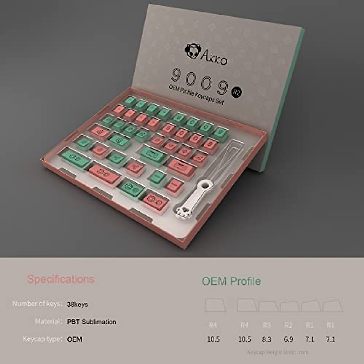 Akko Novelty Keycaps Set, 9009 Theme Retro R2 Industrial Style OEM Profile PBT Sublimation Including 1.75u Shift Keys for 84/68 Layout Mechanical Keyboards