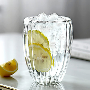 Glass Coffee Mugs, 10oz Latte Cappuccino Cups Set, Vintage Striped Double Glass Insulated Coffee Mug Borosilicate Glass Cups for Espresso, Beverage, Milk, Tea, Juice, Christmas Thanksgiving Gifts