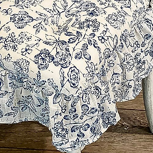Piper Classics Doylestown Floral Ruffled Chair Pad 16" x 16", Blue & Cream Flower Print, Vintage Farmhouse, Country Cottage Chair Cushion