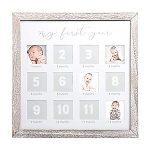 Pearhead My First Year Photo Moments Baby Keepsake Frame, Baby’s First Year Photo Frame, Father’s Day Accessory, Gender-Neutral Baby Milestone Nursery Décor, Rustic