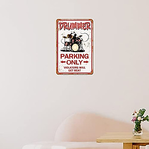 Drummer Parking Only Sign Drummer Gifts For Men Funny Metal Signs Drummer Kit Wall Decoration Boy Room Decor Band Decor Restaurant Cafe Pub Garage Poster Drummer Man Cave Decor 8 X 12 Inch