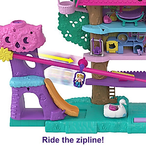 Polly Pocket Doll House with 2 Micro Dolls, Toy Car & 15+ Accessories, Pet Adventure Treehouse Playset