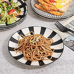 AHX Black Plate Set 8 Inch - Salad Plates | Dessert Appetizer Plates - Porcelain Lunch Plates - Set of 6 - Dishwasher and Microwave Safe