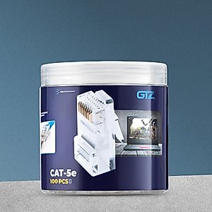 GTZ Cat5e RJ45 Pass Through Connector 100-Pack - EZ Cat 5e Pass Through RJ45 Connectors - Cat 5e Connectors - Ethernet Connector, Ethernet Plug - for Solid or Stranded UTP Network Cable