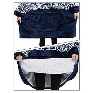 Lzzidou Oversized Blanket Hoodie for Women, Two Layers Cozy Flannel Sherpa Wearable Blanket Sweatshirt Adult