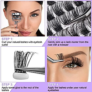 Kugge Cluster Lashes DIY Eyelash Extensions, 240Pcs D Curl Cluster Eyelashes, 8-16mm Mixed Length Individual Lashes Cluster, 3D Effect Natural Wispy Lash Extensions at Home (20D+The Devil)