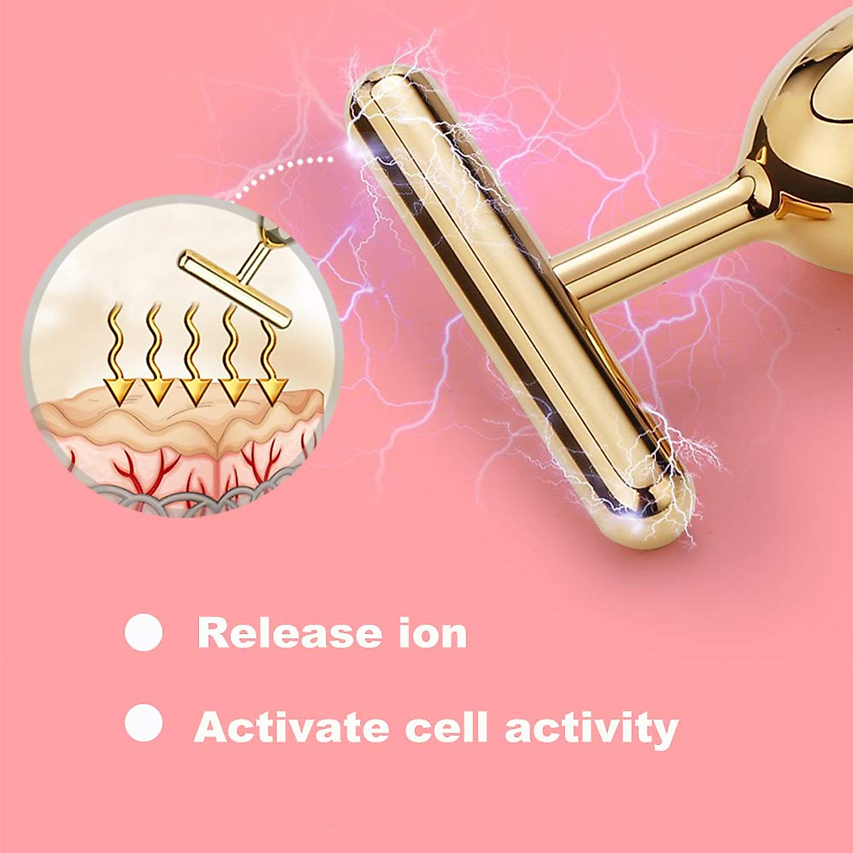 Yeamon 2 in 1 Face Massager Golden Facial Electric 3D Roller and T Shape Arm Eye Nose Massager Skin Care Tool
