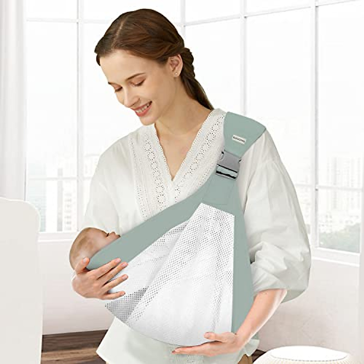 Adjustable Baby Sling Carrier for Newborn, Breathable Mesh One Shoulder Baby Holder Carrier, Baby Slings for Toddler Up to 45lbs (Blue Gray)