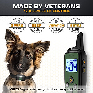 INVIROX Shock Collar for Large Dog [Spark K9] 124 Levels with Remote 1100yd Range, Night-Light Mode for Medium Dogs IP67 Waterproof Training Collar for Dogs