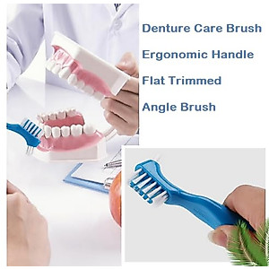 American Goods 2/Pcs Blue Denture Care Brushes Glitter Firm Hard Duble Sided Cleaning Denture Toothbrushes
