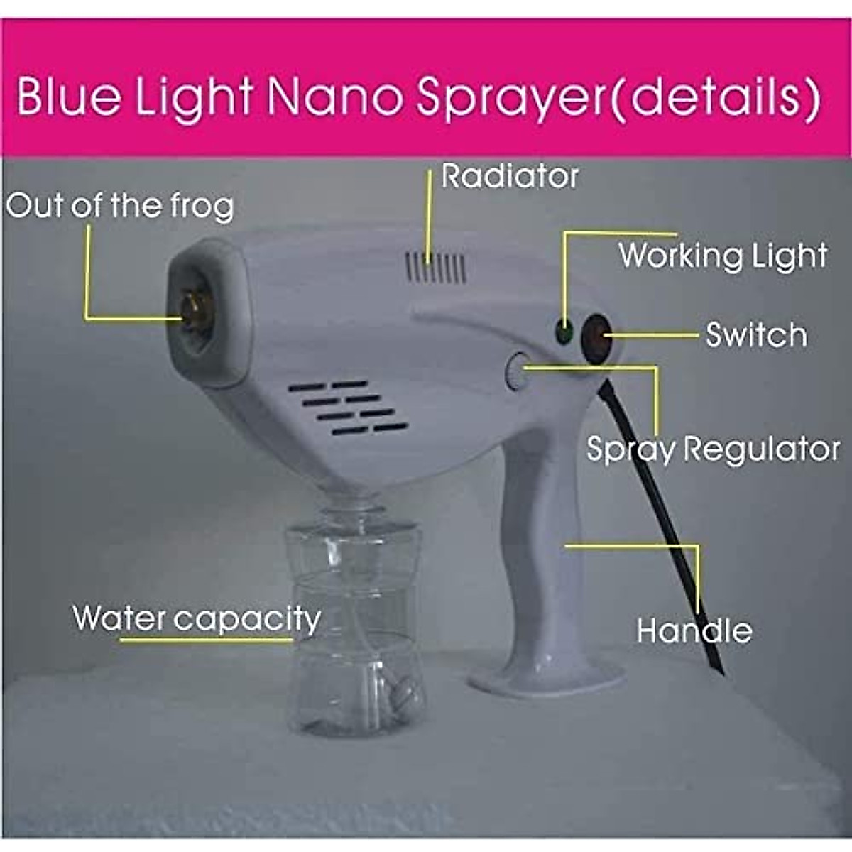 Steam Gun Spray Nano Atomizer Small Sterilization Container Steam Gun, Handheld Rechargeable Nano Atomizer Electric Sprayer Nozzle Adjustable Fogger for Home, Office, School or Garden