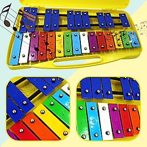Soulmate Xylophone Instrument 25 Notes Glockenspiel Xylophone for kids Musical Toy Metal Keys,Professional Xylophone for Beginners, Music Teaching, Gifts (Yellow)