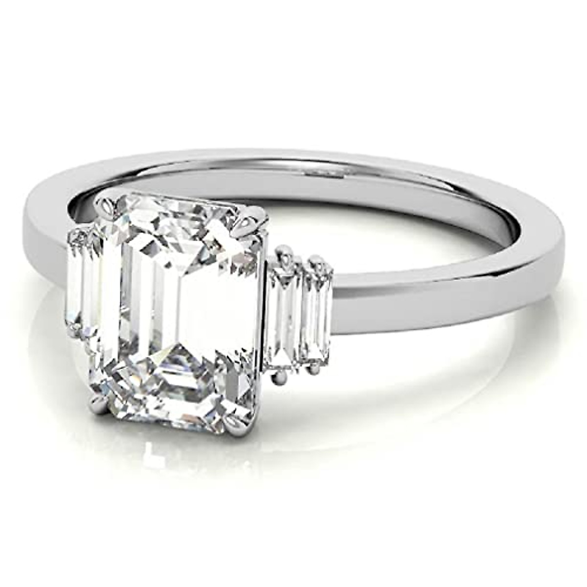 10K Solid White Gold Handmade Engagement Ring, 3 CT Emerald Cut Moissanite Diamond Solitaire Wedding/Bridal Ring for Women/Her, Minimalist Ring Anniversary Ring Gifts (6.5)