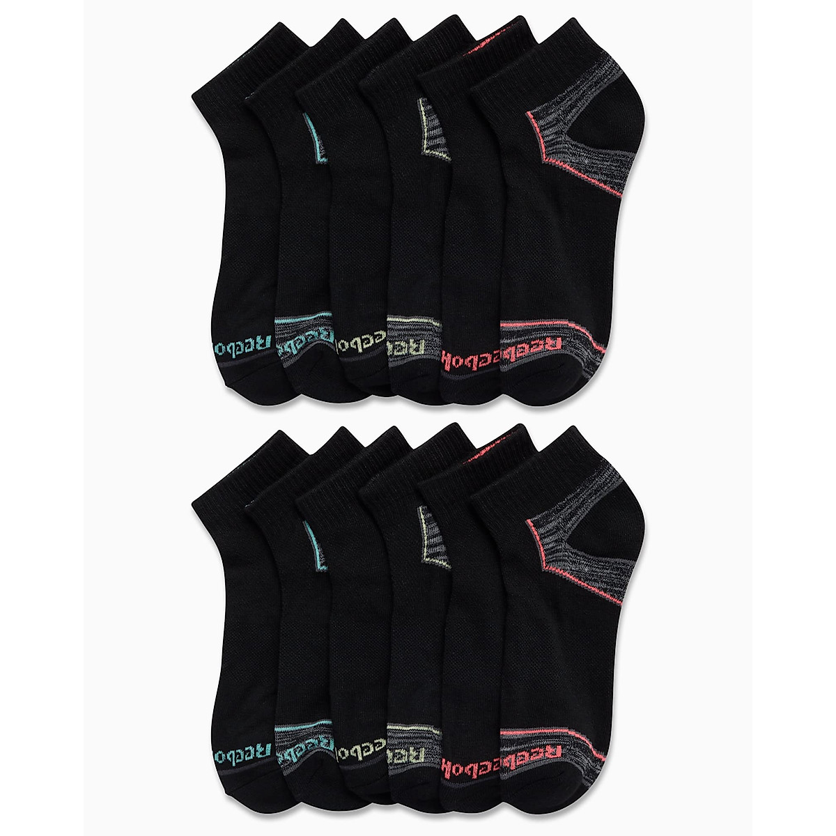 Reebok Women's Quarter Socks - 12 Pack Performance Arch Support Ankle Socks - Cushioned Athletic Socks for Women (Size: 4-10), Size 4-10, Black Multi