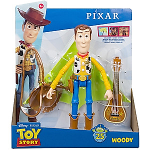 Toy Story 4 25th Anniversary Woody Figure in True to Movie Scale with Guitar, Lasso, Kite for Creative Play, Highly Posable, Collectible Adult and Kids Birthday Gift Ages 3 and Up