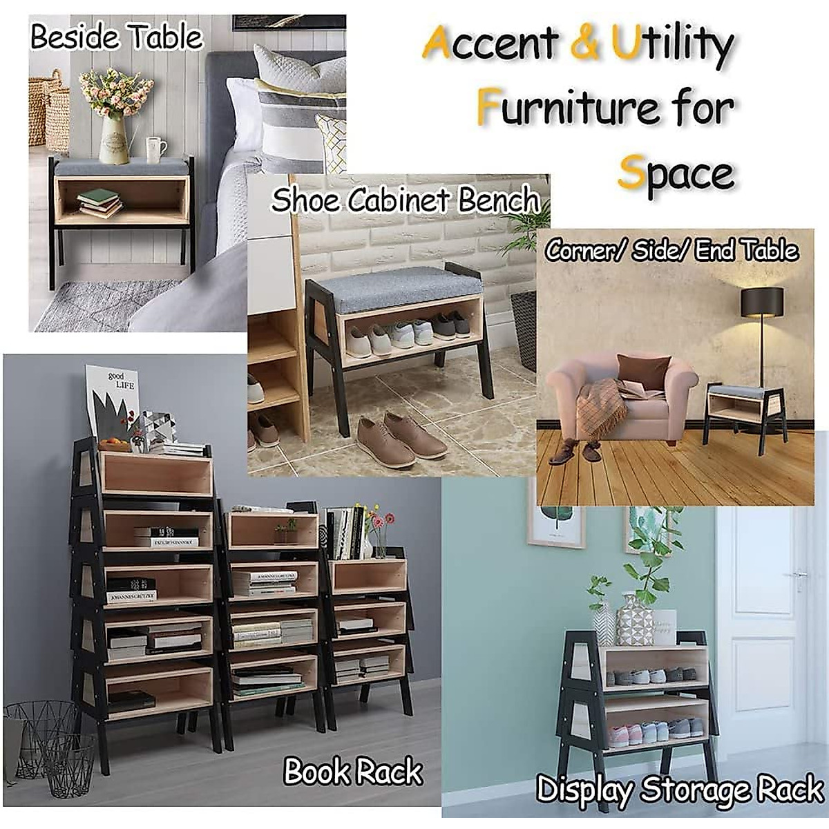 4HOMART Stackable Entryway Shoes Bench Seat Rack Wood Shoe Cabinet with Storage for Hallway Modern Shoe Stool Small Space Door with Free Cushion Changing Shoes Utility Storage Rack Shelve