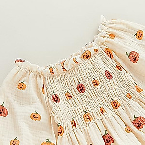 farrubbyine8 Baby Girl Halloween outfit Cute Pumpkin Romper Long Sleeve Bodysuit First Halloween Outfit Newborn Girl Fall Clothes (Beige, 12-18 Months)