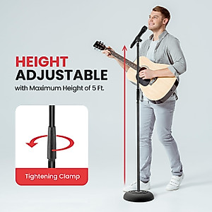 PYLE-PRO Microphone Stand - Universal Mic Mount with Heavy Compact Base, Height Adjustable (2.8’ - 5’ ft.) - PMKS5