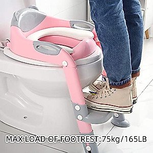 Potty Training Seat Ladder Girls, Toddlers Potty Chair Potty Seat, Kids Potty Training Toilet Seat with Ladder Fedicelly (Gray/Pink)