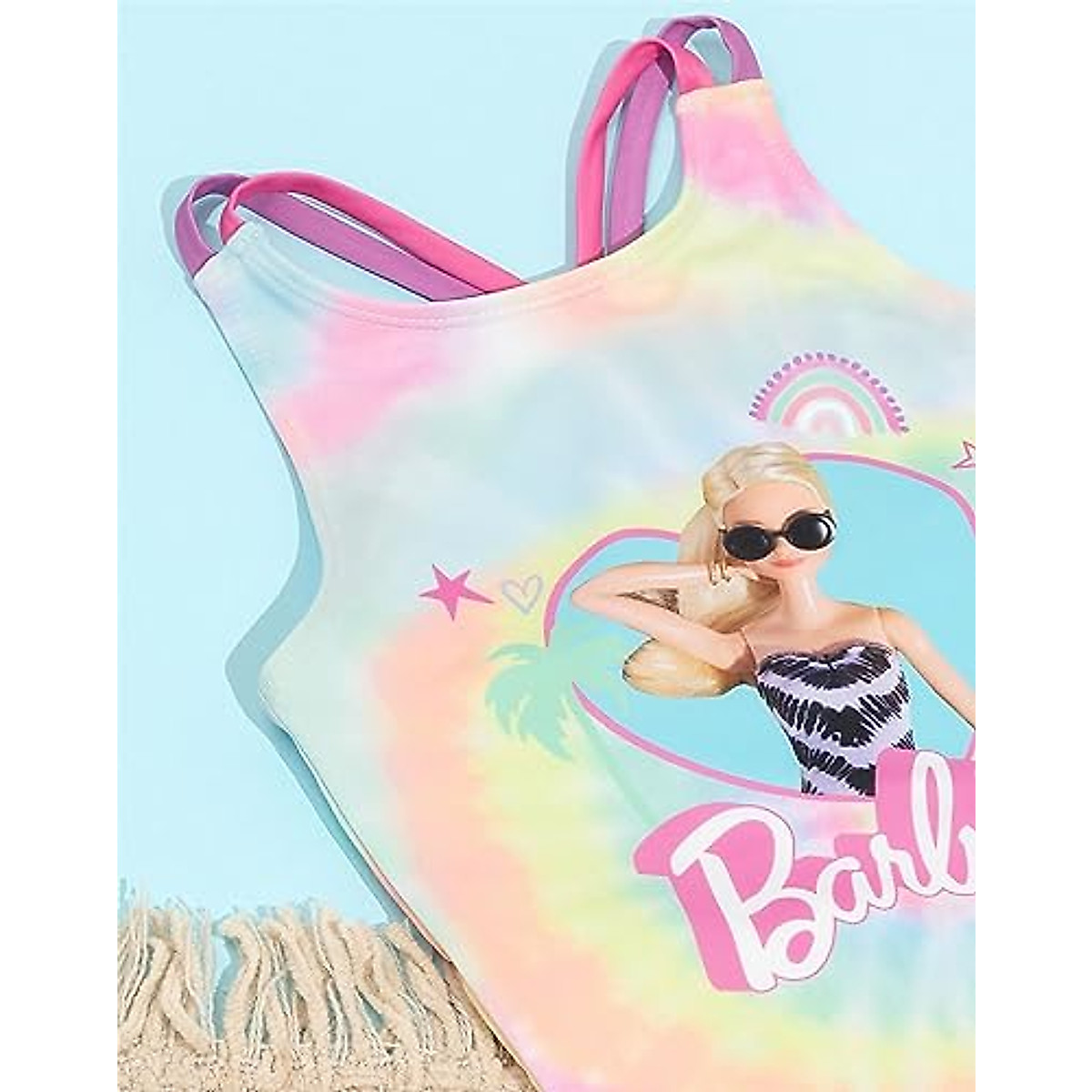 Barbie Swimsuit Girls Kids Doll Logo Tie Dye Swimming Costume 4-5 Years Pink