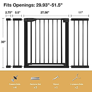 Wide Baby Gate, ALVOD 29.93''-51.5'' Wide 30" High Dog Gates for The House Auto Close, Easy Walk Thru Extra Wide Baby Gate with Door, Black