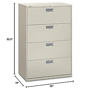 HON 600 Series Standard Lateral Files w/Locks-4 Drawer Lateral File W/Lock, 36"x19-1/4"x53-1/4", Putty