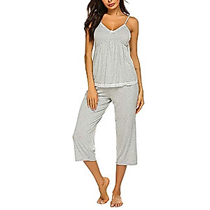 Ekouaer Women's Sleepwear Tank Pj Set Lightweight Sleeveless Top and Capri Pajama Set Grey XL