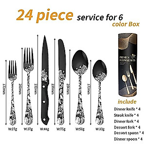24-Piece Silverware Set with Steak Knives for 4,Unique Pattern Design，Stainless Steel Flatware Cutlery Set For Home Kitchen Restaurant Hotel, Kitchen Utensils Set, Mirror Polished, Dishwasher Safe