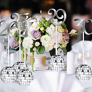 YLOLUL Wedding Table Numbers 1-30 Silver Disco Ball Table Number Holders for Wedding Reception Seat Table Numbers Stands for Wedding Birthday Event Party Decoration(Silver)