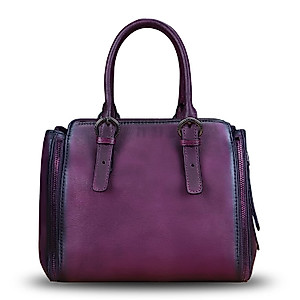 Genuine Leather Handbags Satchel for Women Purse Vintage Handmade Top-Handle Handbag Crossbody Shoulder Bag (Purple)