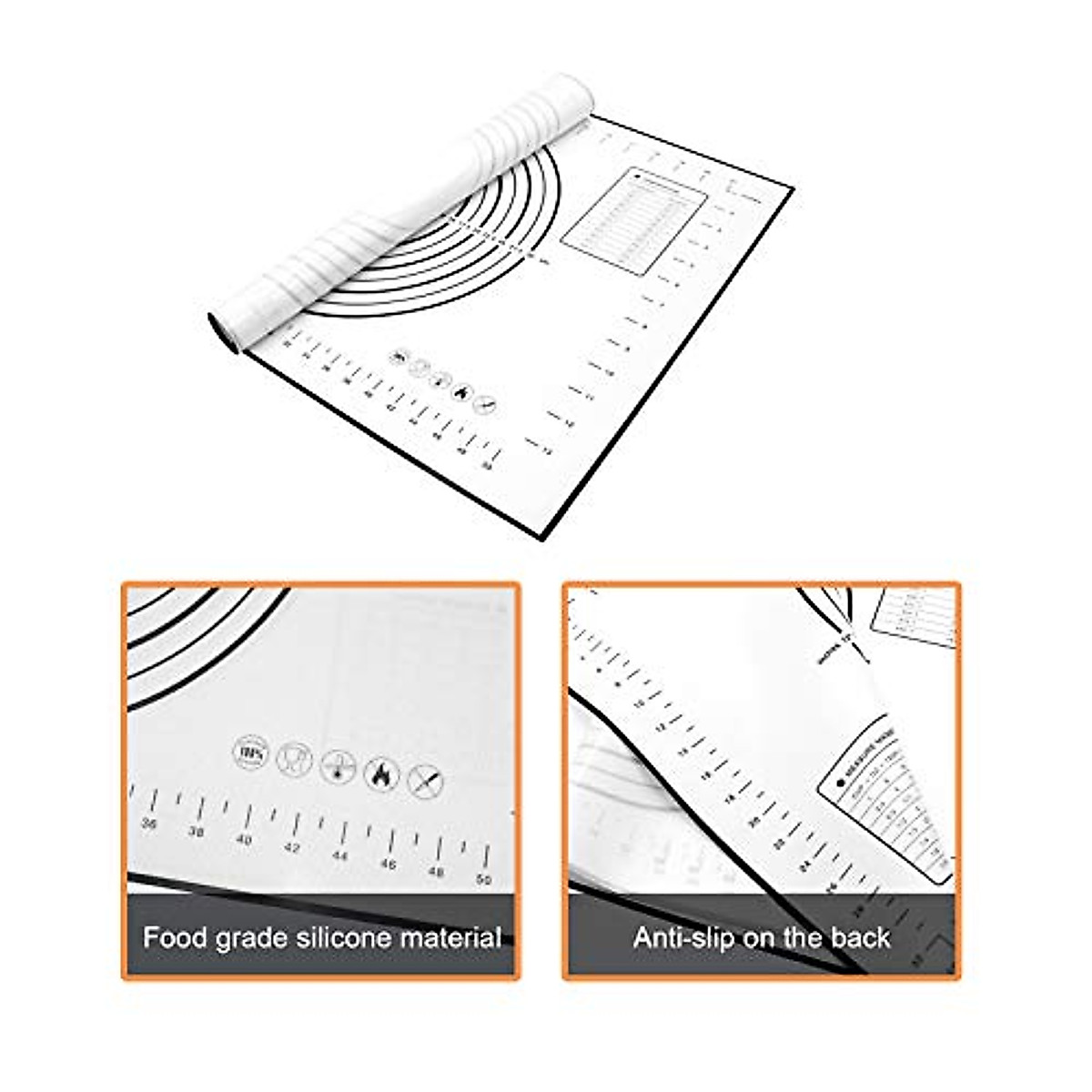 KUFUNG Silicone Baking Mats Non-Slip Pastry Mat Countertop Protector Fondant Mat for Rolling Dough Pie Crust Pizza and Cookies (24 x 16 Inch, Black)