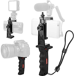 Phone Vlogging Holder,Cell Phone Camera Handle Grip Stabilizer,Ergonomic Phone Video Stabilizer,Handheld Selfie Stick Smartphone Holder with Cold Shoe Mount for Mic/Flash Light,with Wrist Strap