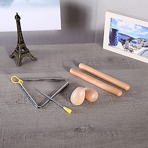 5 Pcs Musical Percussion Instrument Set for Kids, Include 1 Pair Wood Claves Rhythm Sticks, 1 Pair Wood Egg Shakers and 1 Set Musical Triangle Percussion
