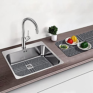 Sink Mats for Bottom of Kitchen Sink, KOCWELL Non-Slip Kitchen Sink Mats,Sink Protectors for Kitchen Sink,Silicone Sink Mat Protector With Cuttable Drain Holes, Grey Sink Mat Grid Accessory 26''×13''