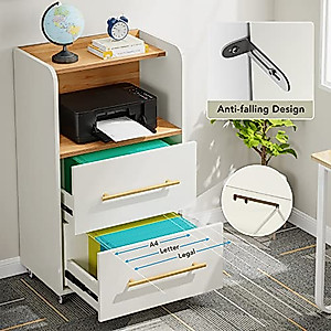 Tribesigns Lateral File Cabinet with 2 Drawers, Modern White Filing Cabinet Wood Rolling Filing Cabinets for Letter/Letter/A4 Size Files, Mobile Printer Stand with Open Shelves for Home Office (43"H)