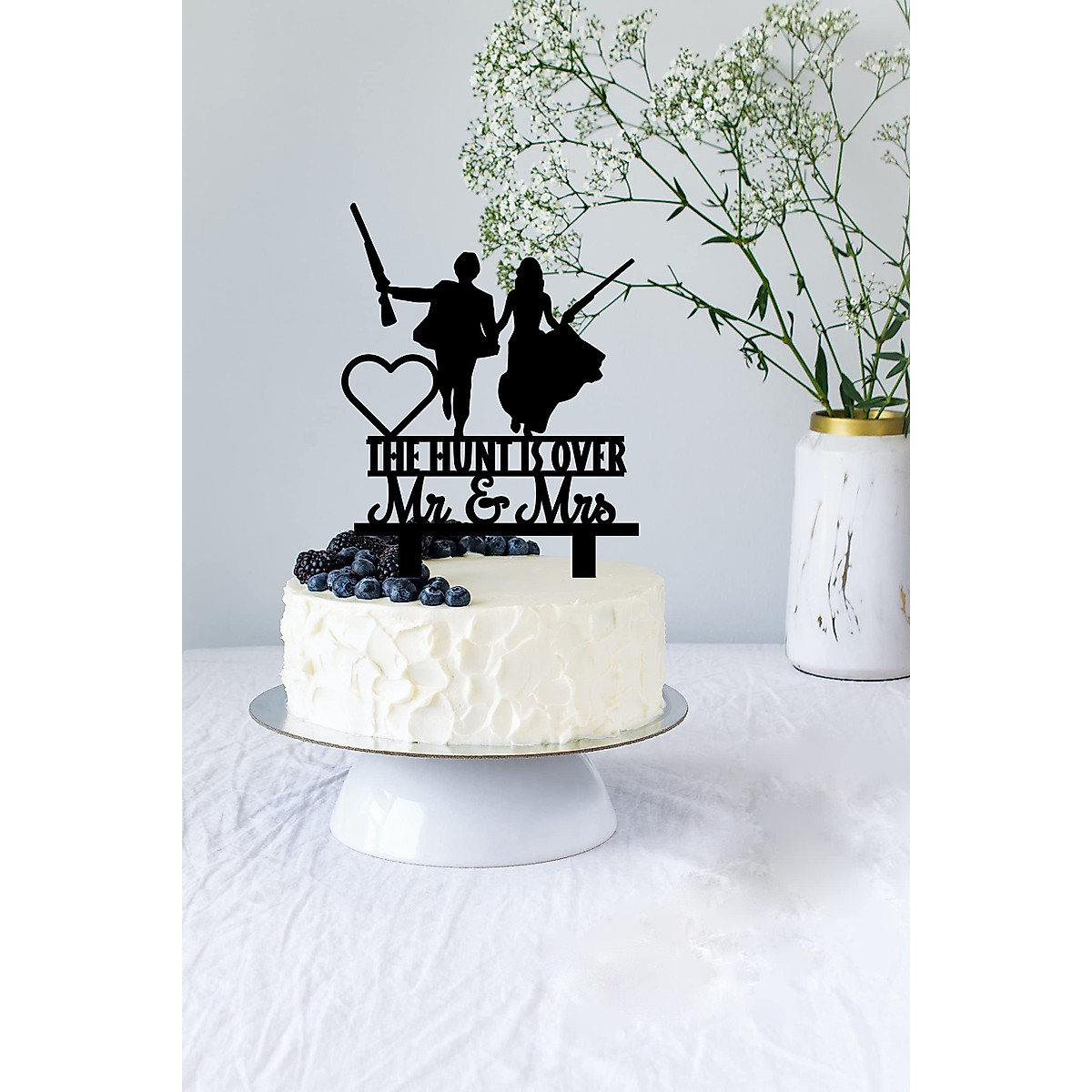 The Hunt is Over Wedding Cake Topper - Groom and Bride With Rifle Funny Wedding Cake Topper, Mr and Mrs Wedding Cake Topper