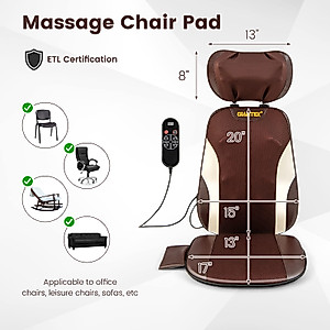 Giantex Back Massager Chair Pad - Chair Massager with Adjustable Neck Pillow, 3 Speeds & 3-Level Timer, Rolling Shiatsu Massager Seat Cushion for Shoulder, Neck, Back, Home Office Massage Seat, Brown