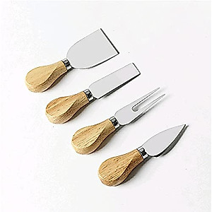 4 Pieces Set Cheese Knives Set with Wood Handle, Stainless Steel Cheese Slicer/Cheese Cutter (Cheese Knife, Shaver, Fork and Spreader) for Charcuterie Board Accessories