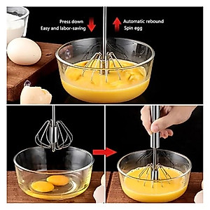 Semi-automatic Egg Beater, Stainless Steel Egg Beater Hand Mixer Automatic Turning Egg Mixer(One set)