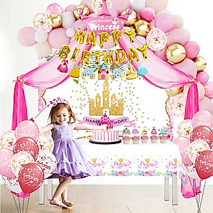 GREPARPY Princess Party Decorations - Princess Birthday Decorations Include Balloon Arch, Banner, Backdrop, Tablecloth, Tulle, Crown, Wand, Sash, Cake Topper, Girls Princess Birthday Party Supplies